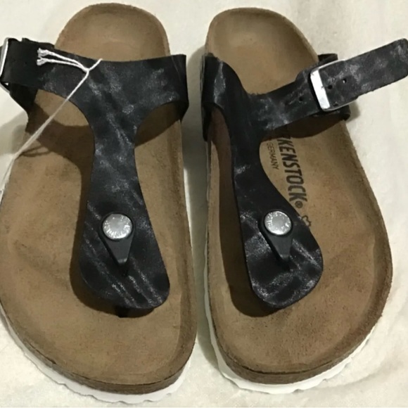 Birkenstock | Shoes | New Birkenstock Gizeh Shiny Check Black Thong ...